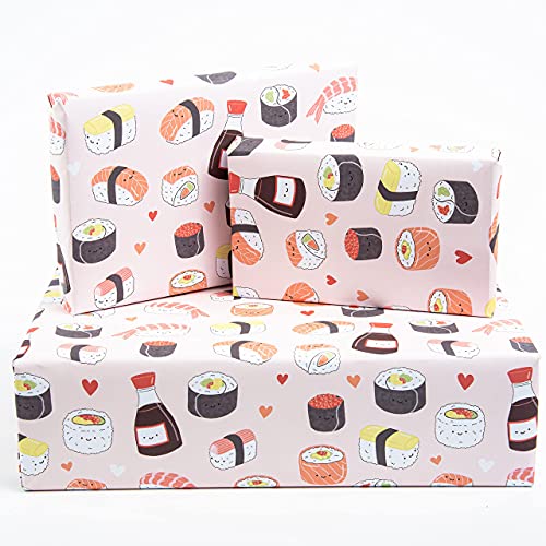 CENTRAL 23 Pink Wrapping Paper - Sushi Faces - 6 Gift Wrap Sheets - Trendy GiftWrap for Girls Women Teenagers - Eco and Recyclable