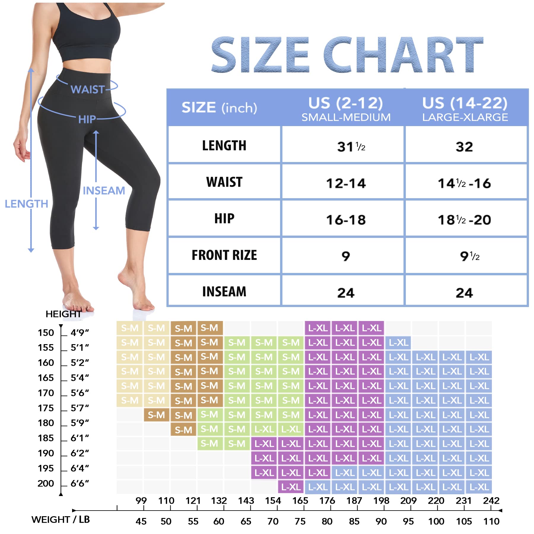 FULLSOFT 7 Pack Capri High Waist Leggings for Women-Soft Slim Tummy Control Yoga Pants-Workout Running Leggings(S,HC)