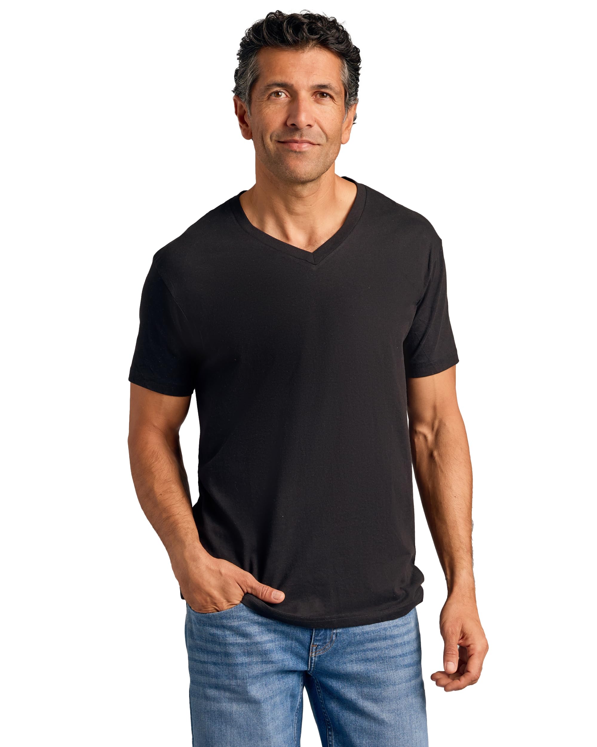 True Classic V Neck Mens T Shirt, Premium Fitted Soft Men's T-Shirts, Black, XXL