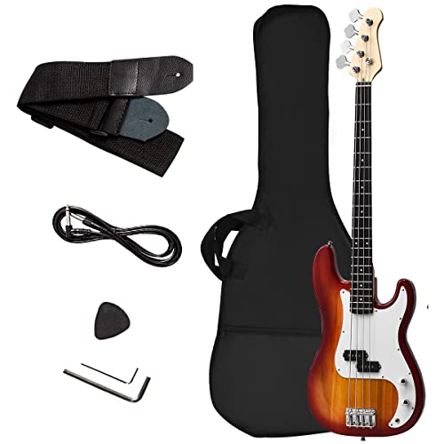 S AFSTAR Electric Bass Guitar 4 Strings Full Size Electric Bass with Amp Cord Strap & Carrying Bag, Rosewood Exquisite Stylish Bass Guitar for Starters Beginners Junior Senior Adults