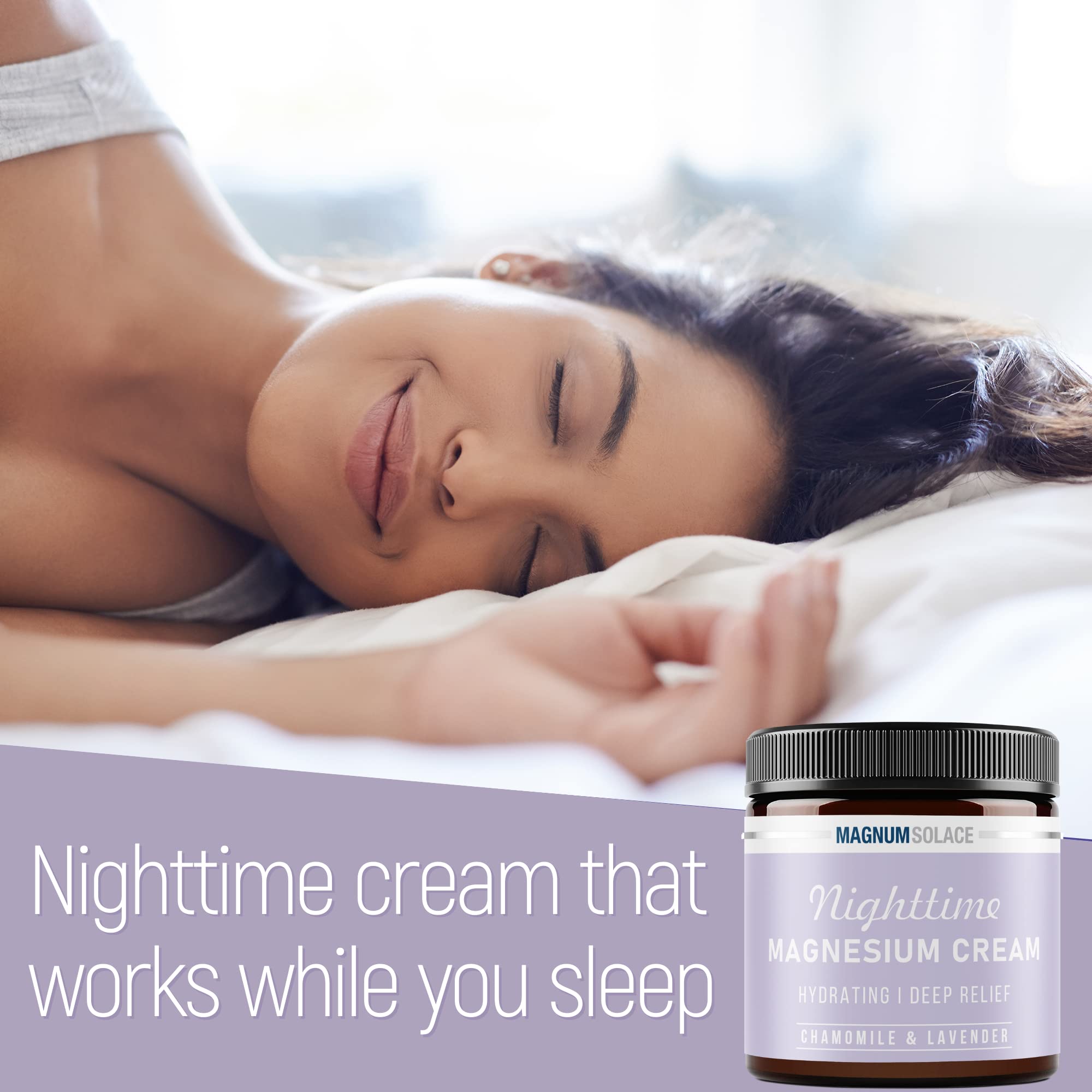 Magnesium Lotion – Nighttime Magnesium Cream – Apply to Legs, Arms or Chest - Topical Magnesium Chloride – USA Made and Safe for Kids (Chamomile Lavender)