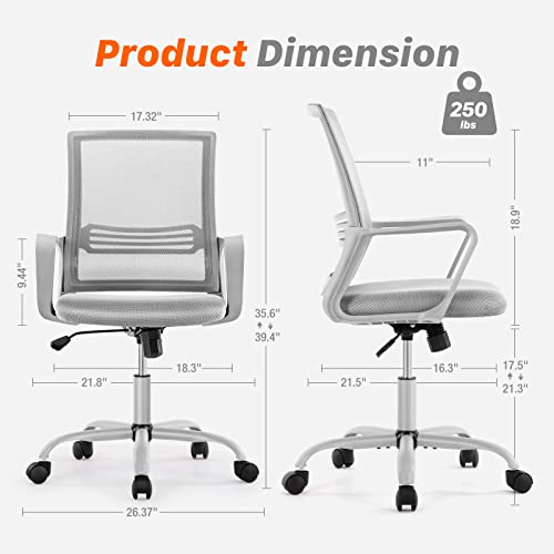 Office Chair - Ergonomic Executive Mid Back Home Office Desk Chairs, Adjustable Height, Breathable Mesh