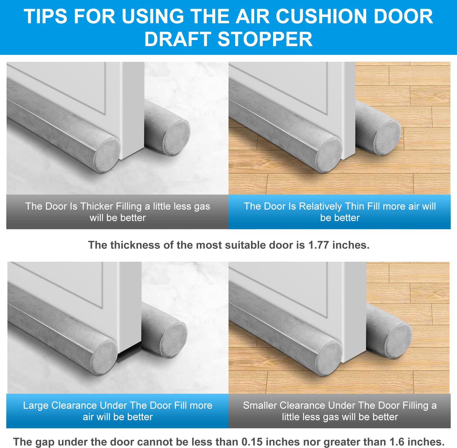 PearlLives Air Cushion Door Draft Stopper, Express Door Sweep for Wind, Dust, Smoke, Noise Protection and Energy Saving (Gray, 36 inches)