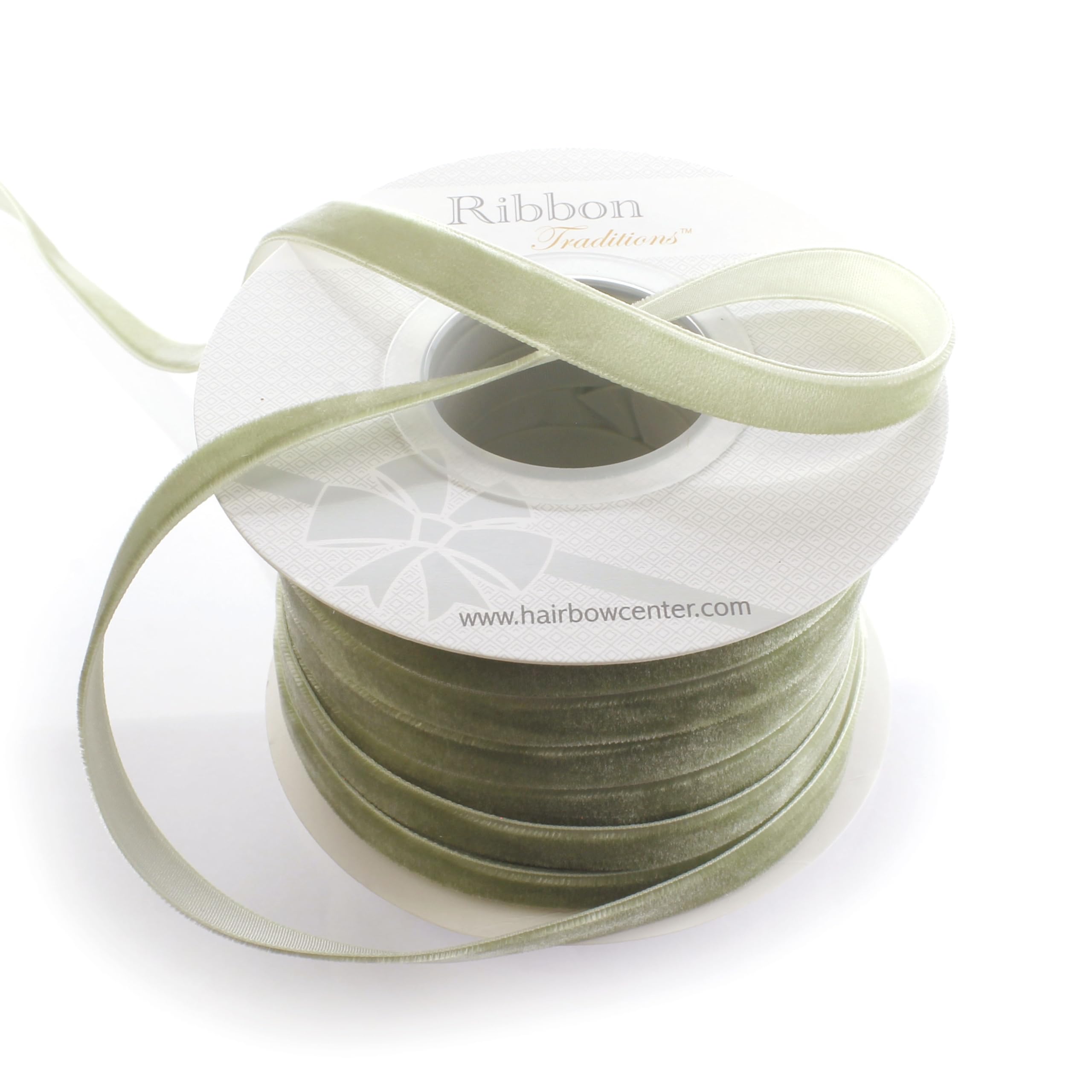 3/8" Narrow Velvet Ribbon Rustic Sage Green 25 Yards HairBow Center LLC