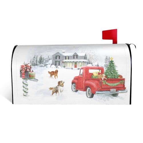 Christmas Mailbox Covers Magnetic Standard Size Winter Red Truck Snowflake Cute Dog Letter Post Box Cover Wrap Decoration Welcome Home Garden Outdoor (25.5x21 in) (25.5x21 in)