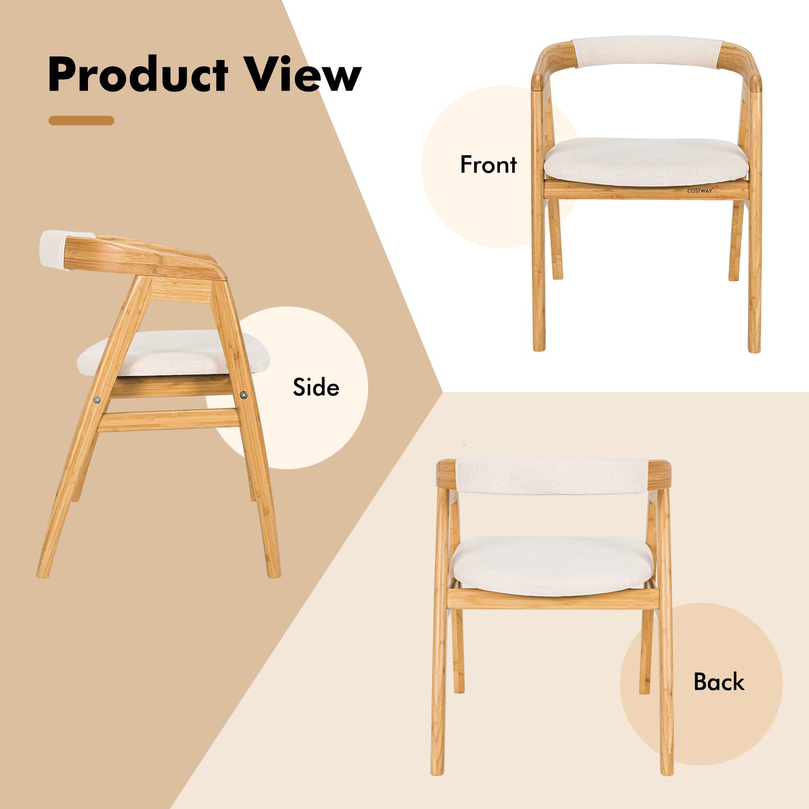 COSTWAY Bamboo Accent Chair, Modern Painted Bamboo Leisure Chair w/Comfy Fiber Cushion, Curved Backrest, Solid Legs, Upholstered Armchair for Living Room, Bedroom, Dining Room, Natural (1)