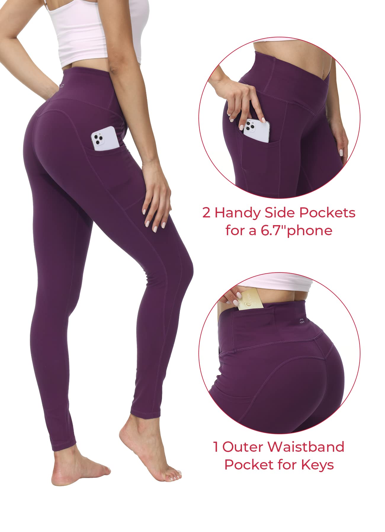 ALONG FIT V Crossover Leggings for Women Cross Waisted Yoga Pants with Pockets Tummy Control Non-See Workout Leggings