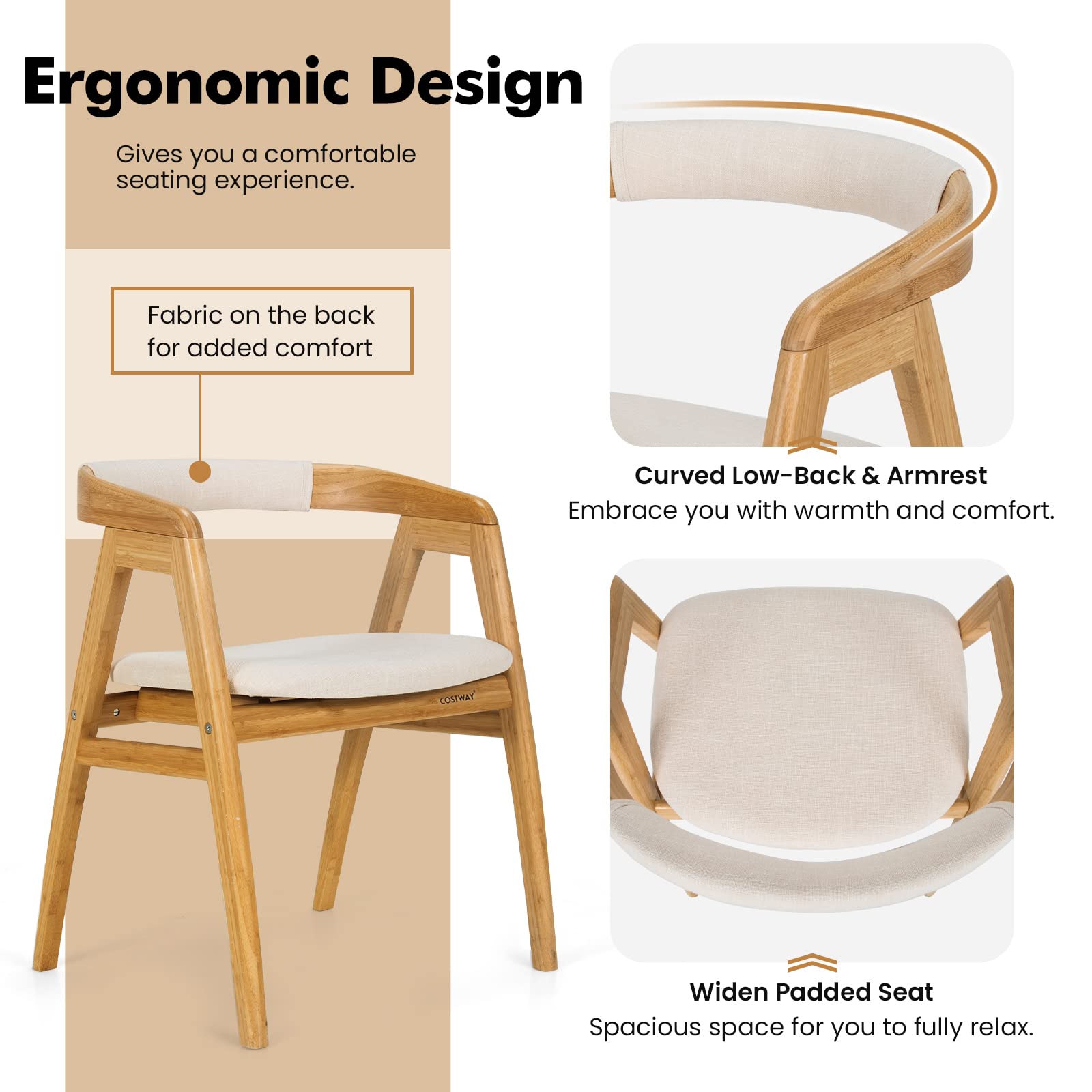 COSTWAY Bamboo Accent Chair, Modern Painted Bamboo Leisure Chair w/Comfy Fiber Cushion, Curved Backrest, Solid Legs, Upholstered Armchair for Living Room, Bedroom, Dining Room, Natural (1)