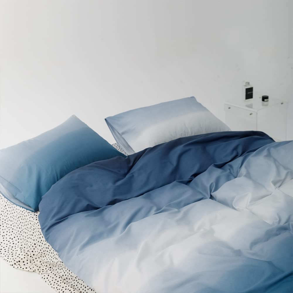 Wellboo Blue White Gradient Comforter Sets Queen Solid Ocean Sea Blue Bedding Comforters Cotton Modern Plain White and Sky Blue Gradient Soft Quilts Farmhouse Abstract Art Watercolor Comforters Warm