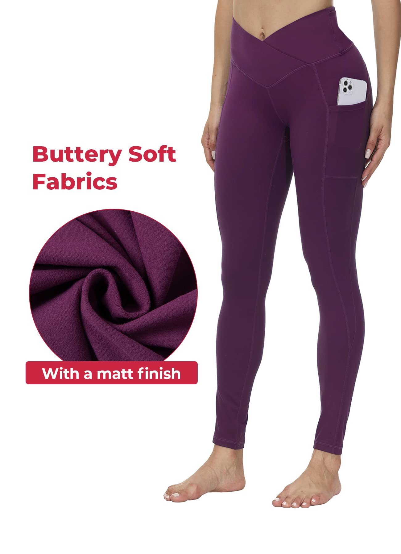 ALONG FIT V Crossover Leggings for Women Cross Waisted Yoga Pants with Pockets Tummy Control Non-See Workout Leggings