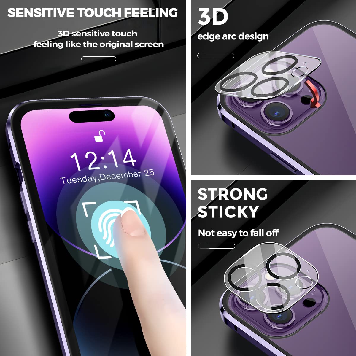 [2023 New Safety Lock+Camera Protector] Magnetic Case for iPhone 14 Pro Max,[100% Screen Sensitivity ][Anti-Peeping Screen Protector] Double Sided 9H Glass Privacy Case for iPhone 14 Pro Max