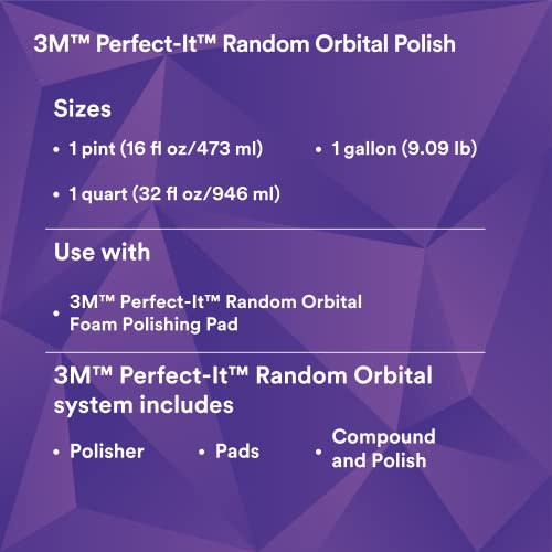 3M Perfect-It Random Orbital Polish, 34133, 1 Pint, Fast Cutting Polisher for Automotive Buffing & Polishing, High-Gloss Finish