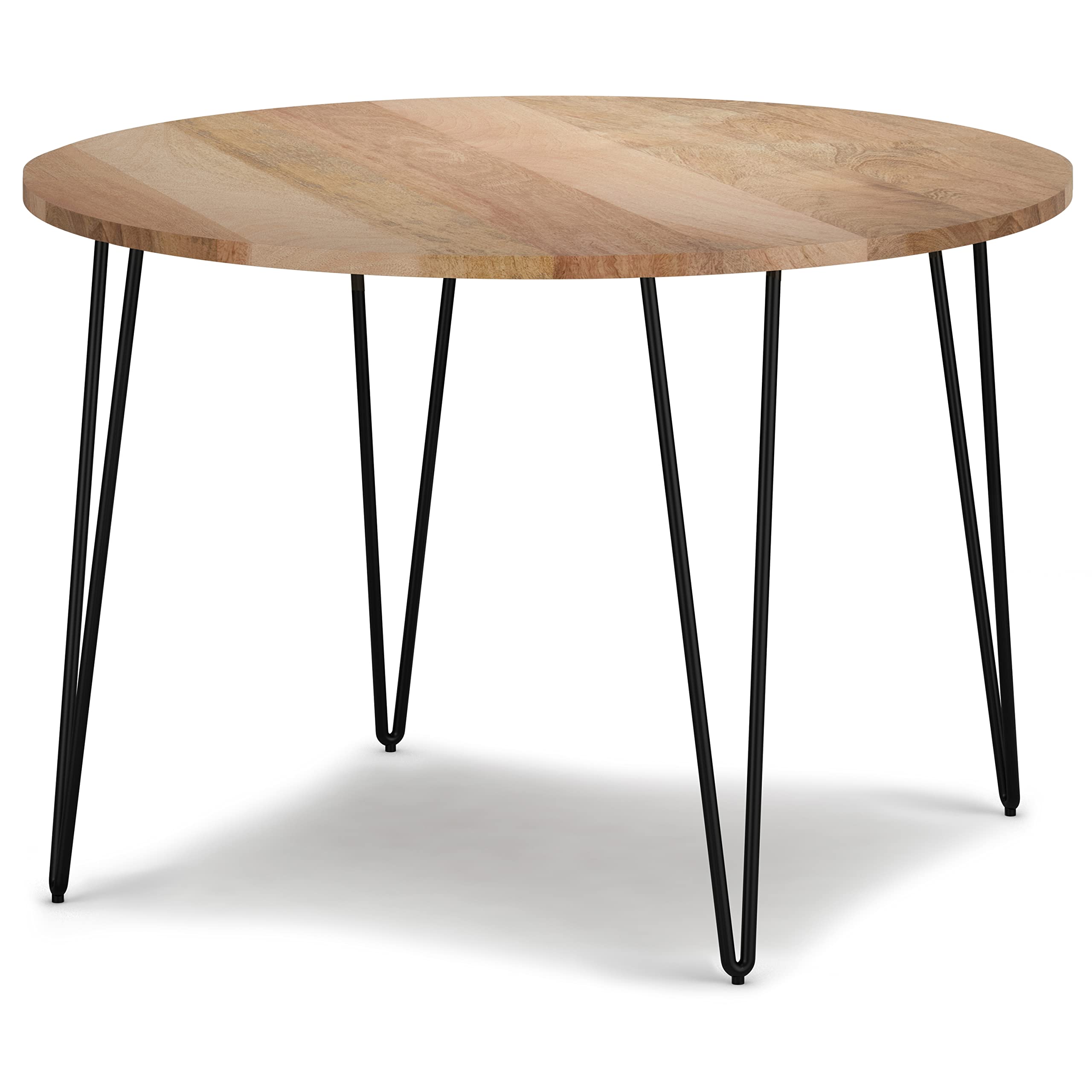 SIMPLIHOME Hunter Round Dining Table, Solid Mango Wood Tabletop in Natural and Powder-Coated Iron Metal Base in Black, 45-inches Round, Modern Industrial Kitchen Table for up to 4 People