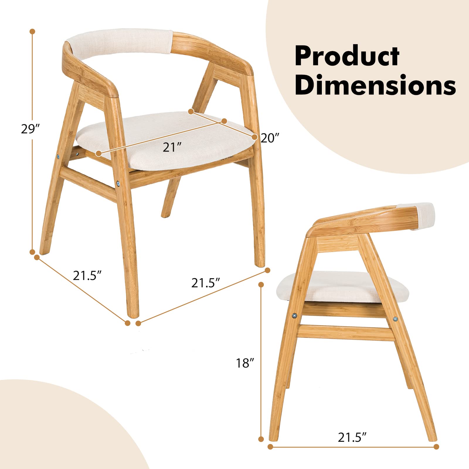 COSTWAY Bamboo Accent Chair, Modern Painted Bamboo Leisure Chair w/Comfy Fiber Cushion, Curved Backrest, Solid Legs, Upholstered Armchair for Living Room, Bedroom, Dining Room, Natural (1)