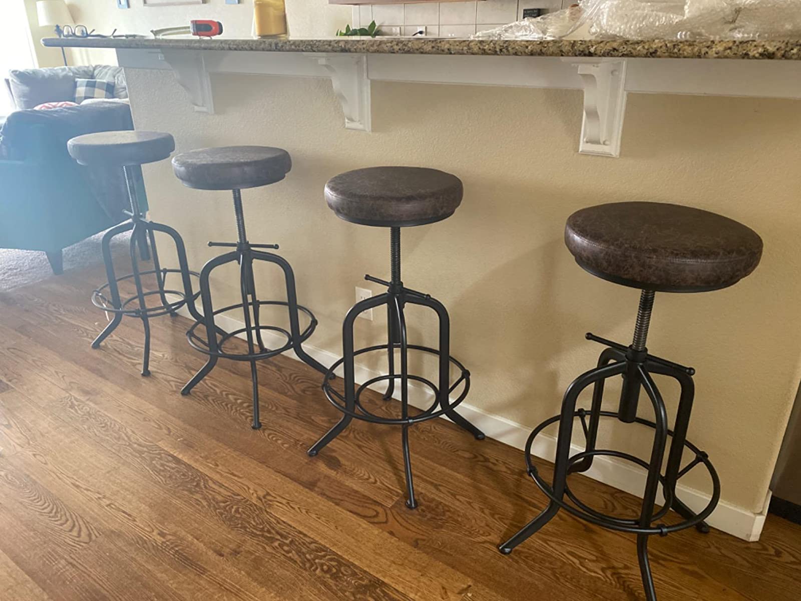 LOKKHAN 42" Tall Bar Table Set with 2 Stools,3-Piece Round Table Compact Chairs Bar Height Tabletop for Pub Kitchen Dining Living Party Bistro Breakfast,Space-Saving,Most Welded(Black & Brown)