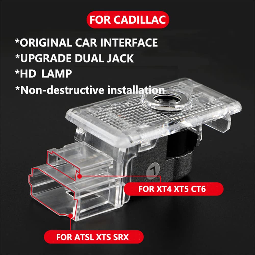 LED Car Door Logo Lights Projector 3D Ghost Shadow Lights for Cadillac SRX XTS ATS XT4 XT5 XT6 Dual Plug Puddle Lights for Caddy Welcome Courtesy Lights Auto Accesories 4 Pack