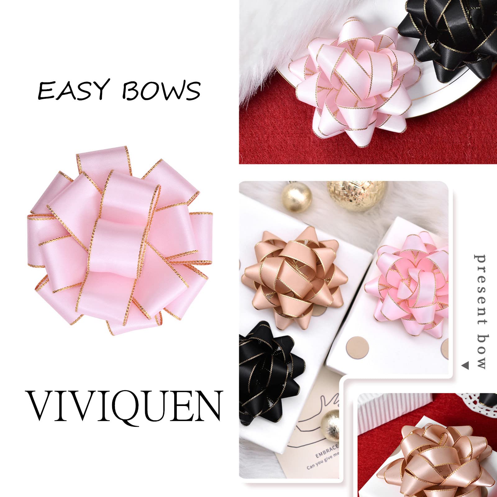 VIVIQUEN Pink Double Faced Satin Ribbon with Gold Edge, 1β Polyester Continuous Ribbon -25 Yards,Wide Ribbon for Gift Wrapping,Wedding,Bows Bouquet,Floral Arrangement and Craft