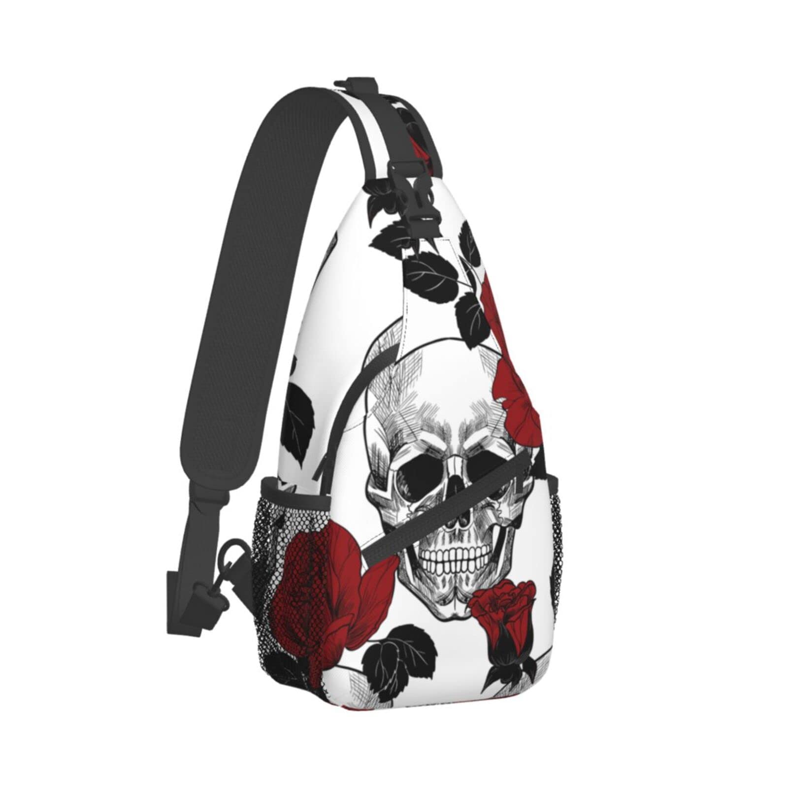 Lunepon Rose And Skull Sling Backpack Crossbody Shoulder Bags For Women Men, Sling Bag Travel Hiking Chest Bag Daypack Unisex