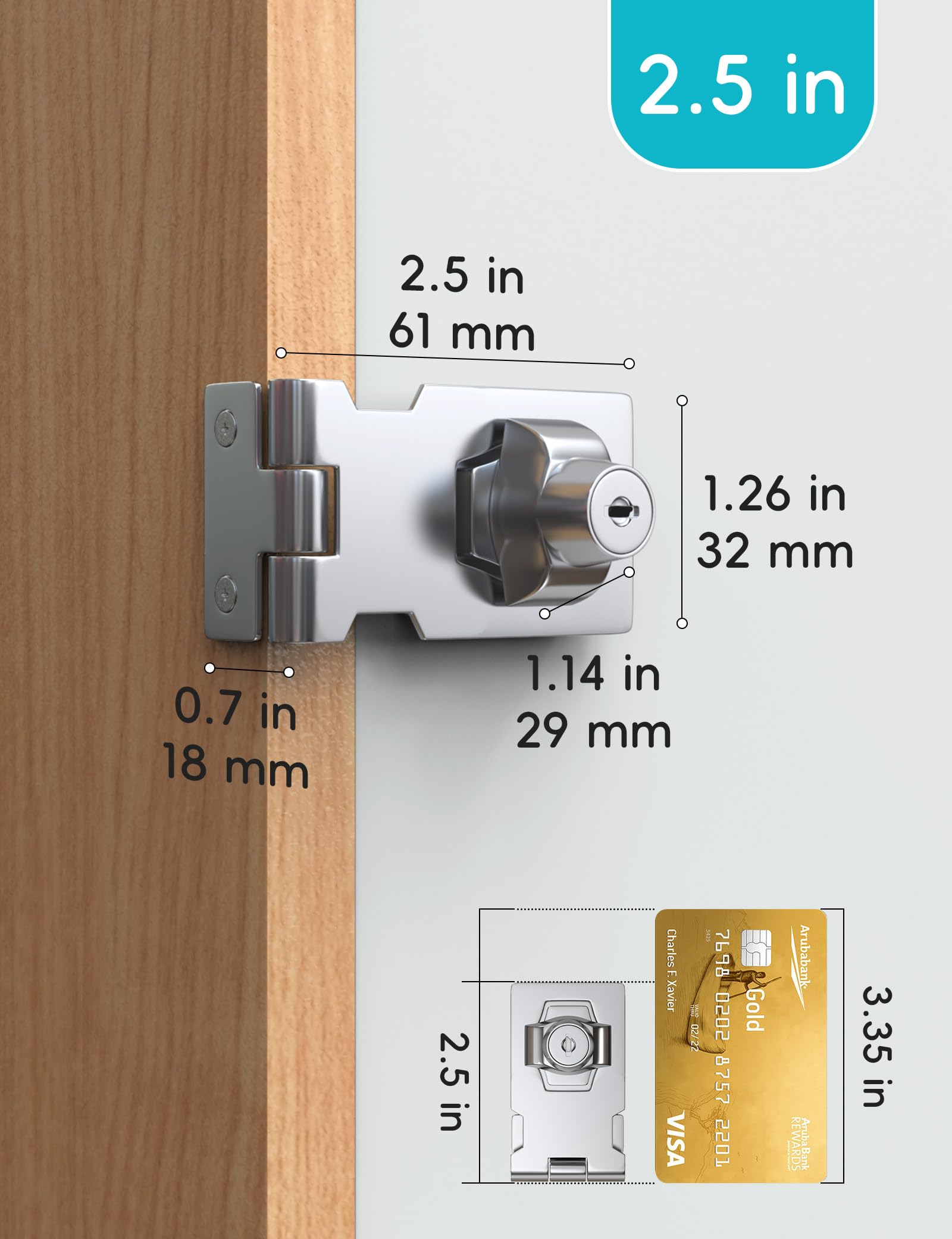 I-EASYDWW Keyed Hasp Locks, Cabinet Locks, Twist Knob Keyed Locking Hasp for Cabinet Small Door, Zinc Alloy with Iron Chrome Plating, with Keys and Screws, Silver, 2.5 Inches