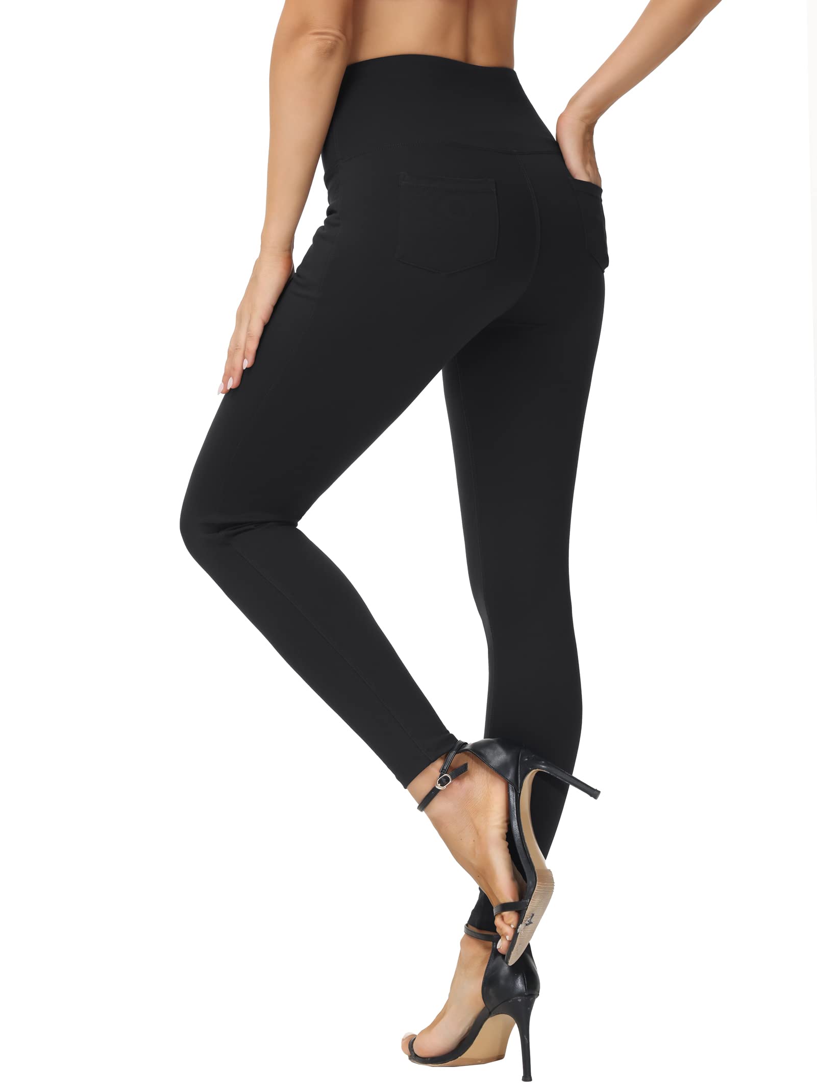 THE GYM PEOPLE Women's Casual Yoga Leggings High Waisted Tummy Control Workout Pants with 4 Pockets(Black, Large)