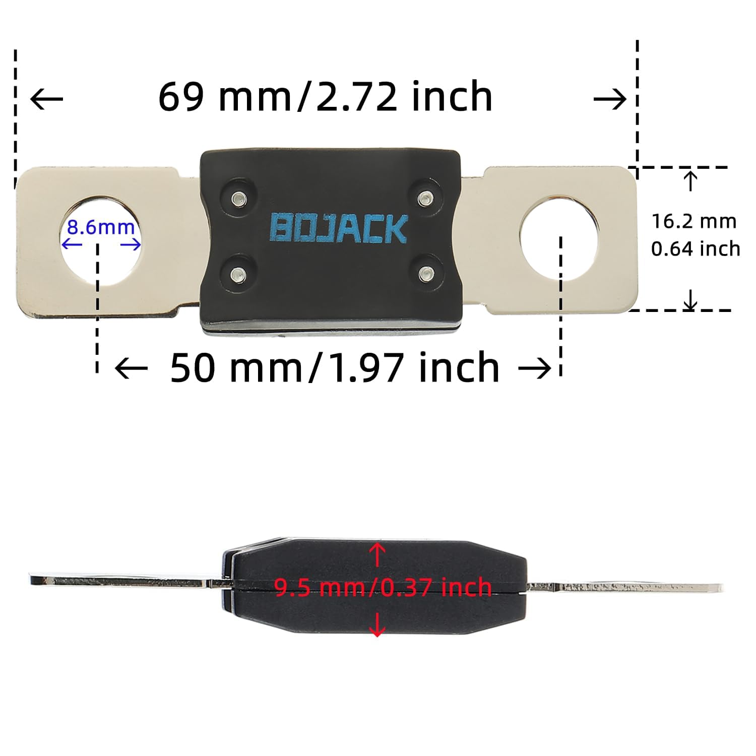 BOJACK MEGA/AMG High Current Fuse Bolt-on Fuse 100A Amp for Cars, Trucks, Construction Vehicles, Buses, Caravans (Pack of 2 ANM Fuses 100A)