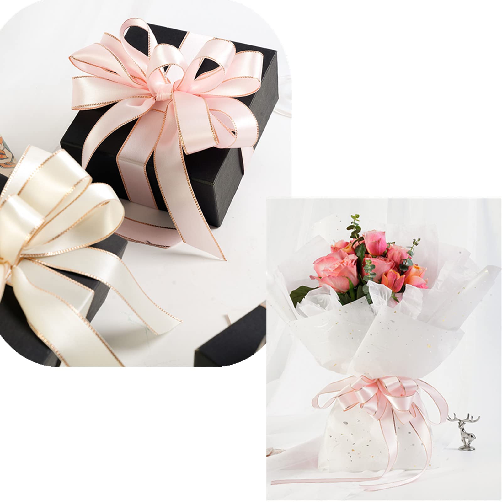 VIVIQUEN Pink Double Faced Satin Ribbon with Gold Edge, 1β Polyester Continuous Ribbon -25 Yards,Wide Ribbon for Gift Wrapping,Wedding,Bows Bouquet,Floral Arrangement and Craft