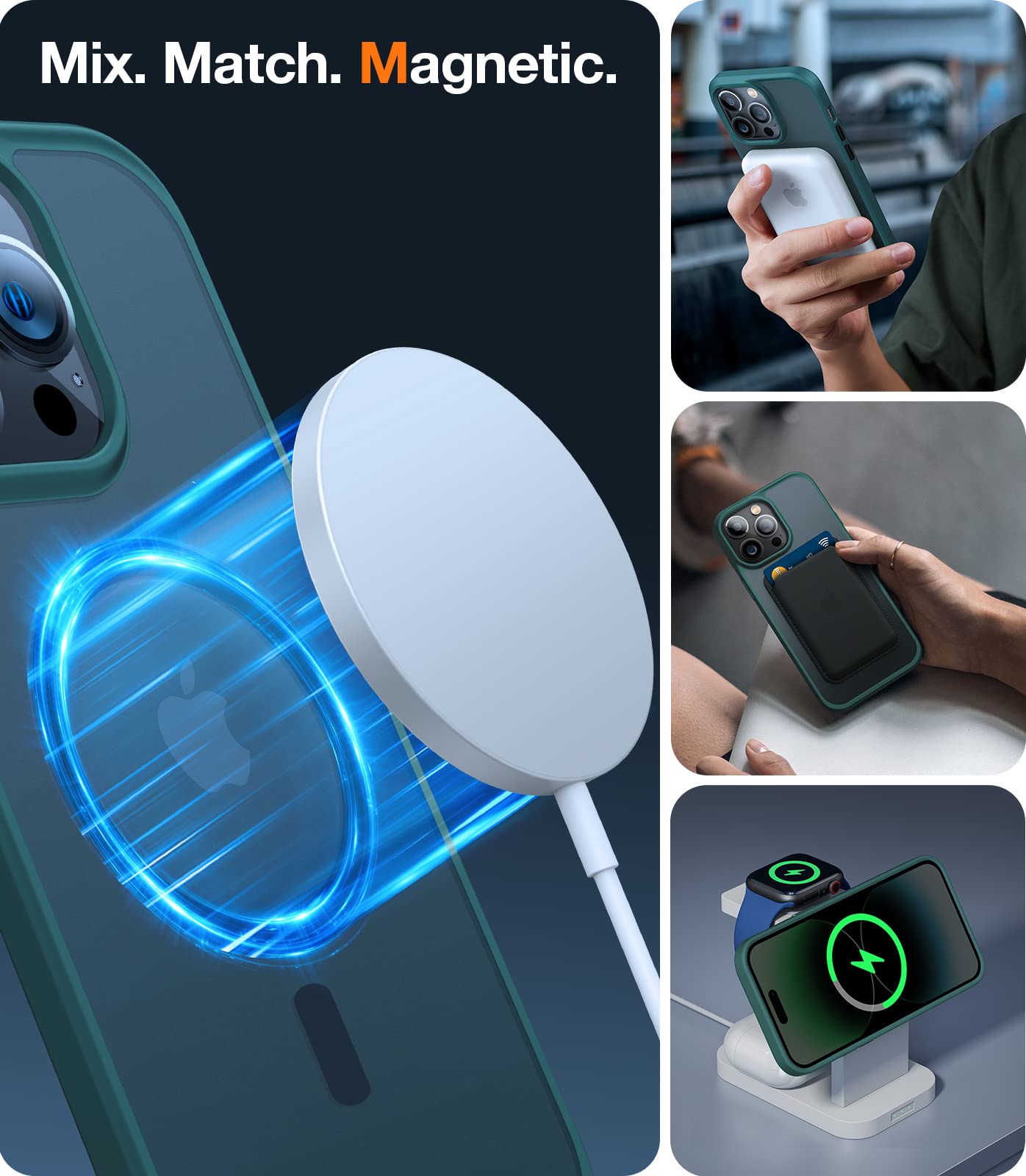 TORRAS Magnetic Guardian Designed for iPhone 14 Pro Max 6.7" Case [Military Grade Drop Tested] [Compatible with MagSafe] Slim Translucent Matte Phone Case, Midnight Green