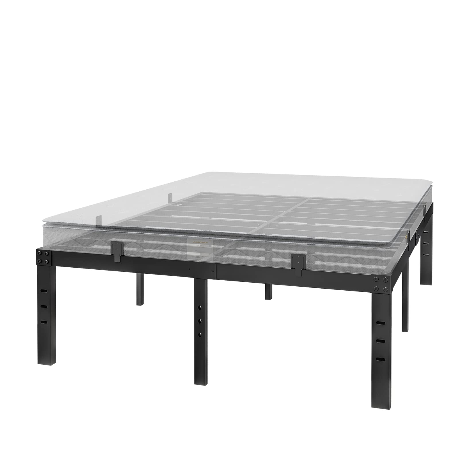 COMASACH 16 Inch Full Bed Frame and 6 Pcs Mattress Gaskets, Heavy Duty Metal Platform Bed Frames with 4500Lbs Steel Slat Support, No Box Spring Needed, Noise Free Non Slip Mattress Foundation, Black