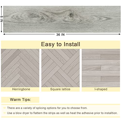 STICKEEP 6 x 36 in Wood Grain Peel and Stick Waterproof Vinyl Floor Tiles, 4 PCS, Light Grey, Residential Grade