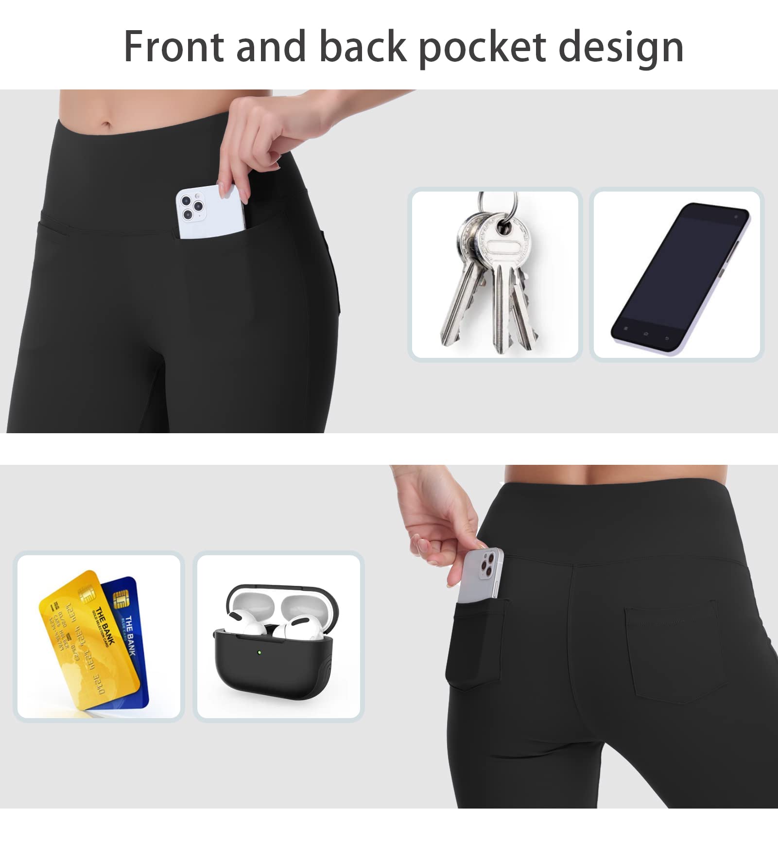 THE GYM PEOPLE Women's Casual Yoga Leggings High Waisted Tummy Control Workout Pants with 4 Pockets(Black, Large)