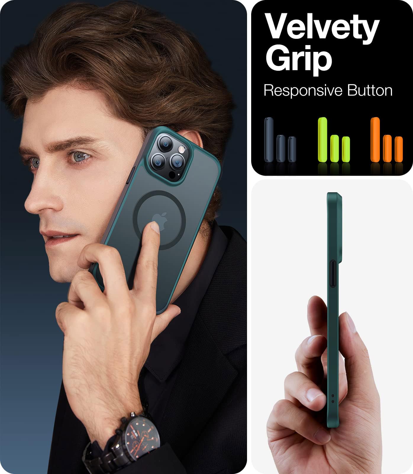 TORRAS Magnetic Guardian Designed for iPhone 14 Pro Max 6.7" Case [Military Grade Drop Tested] [Compatible with MagSafe] Slim Translucent Matte Phone Case, Midnight Green