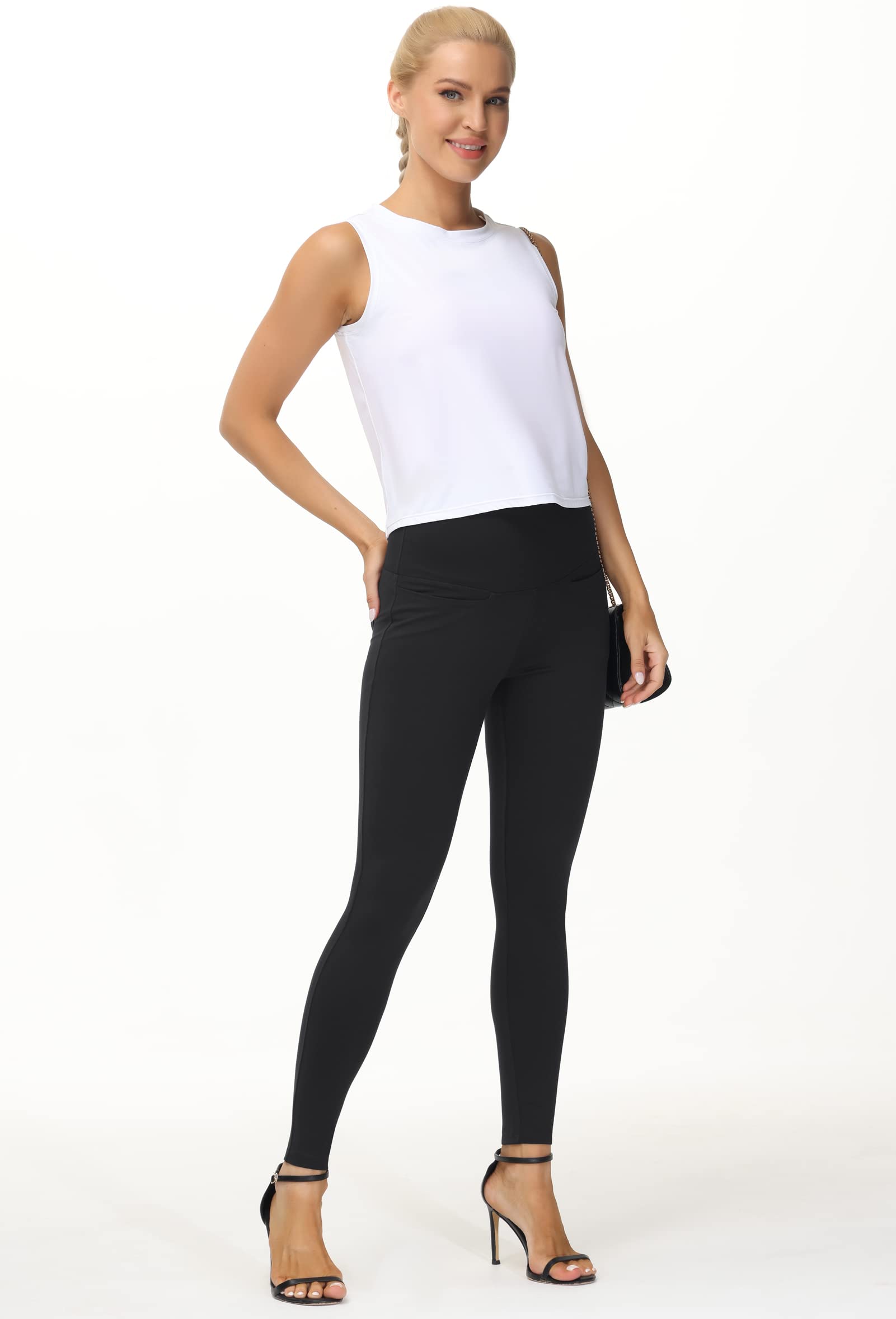 THE GYM PEOPLE Women's Casual Yoga Leggings High Waisted Tummy Control Workout Pants with 4 Pockets(Black, Large)