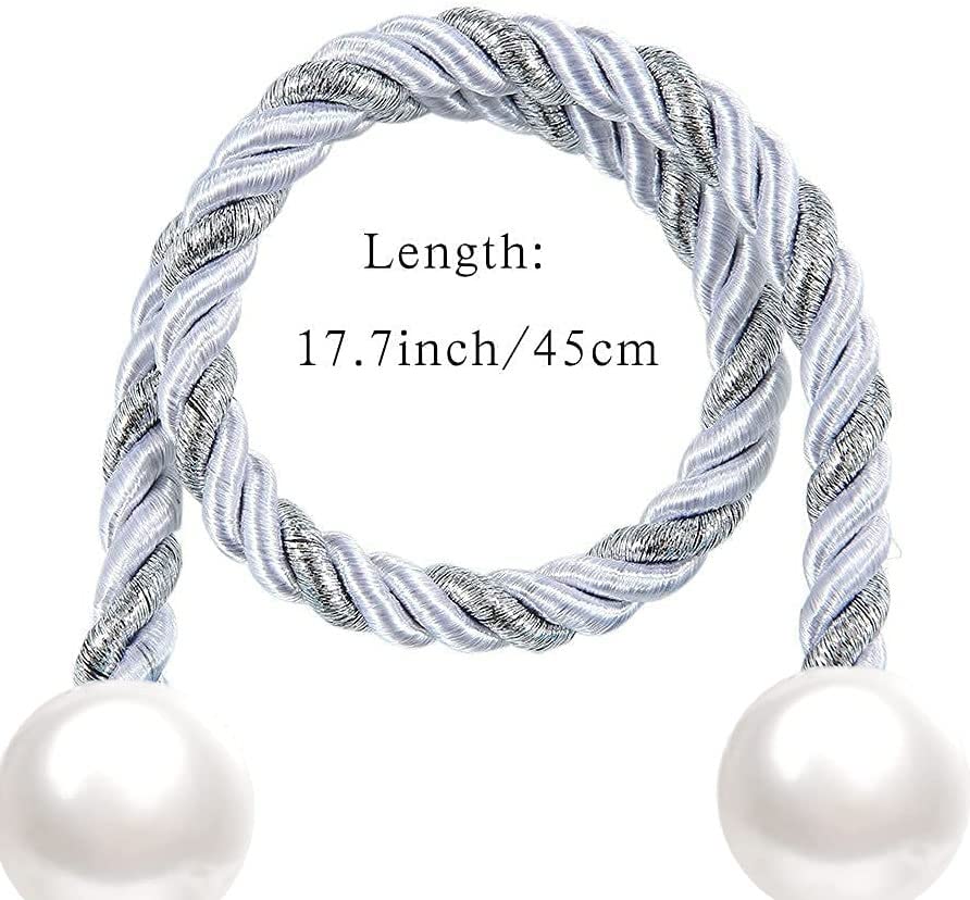 2 Pack Magnetic Curtain Tiebacks Convenient Drape Tie Backs Weave Holder for Window Draperies Hold Curtains Drape Ties Backs 16 inch Holdback (Sliver Gray)