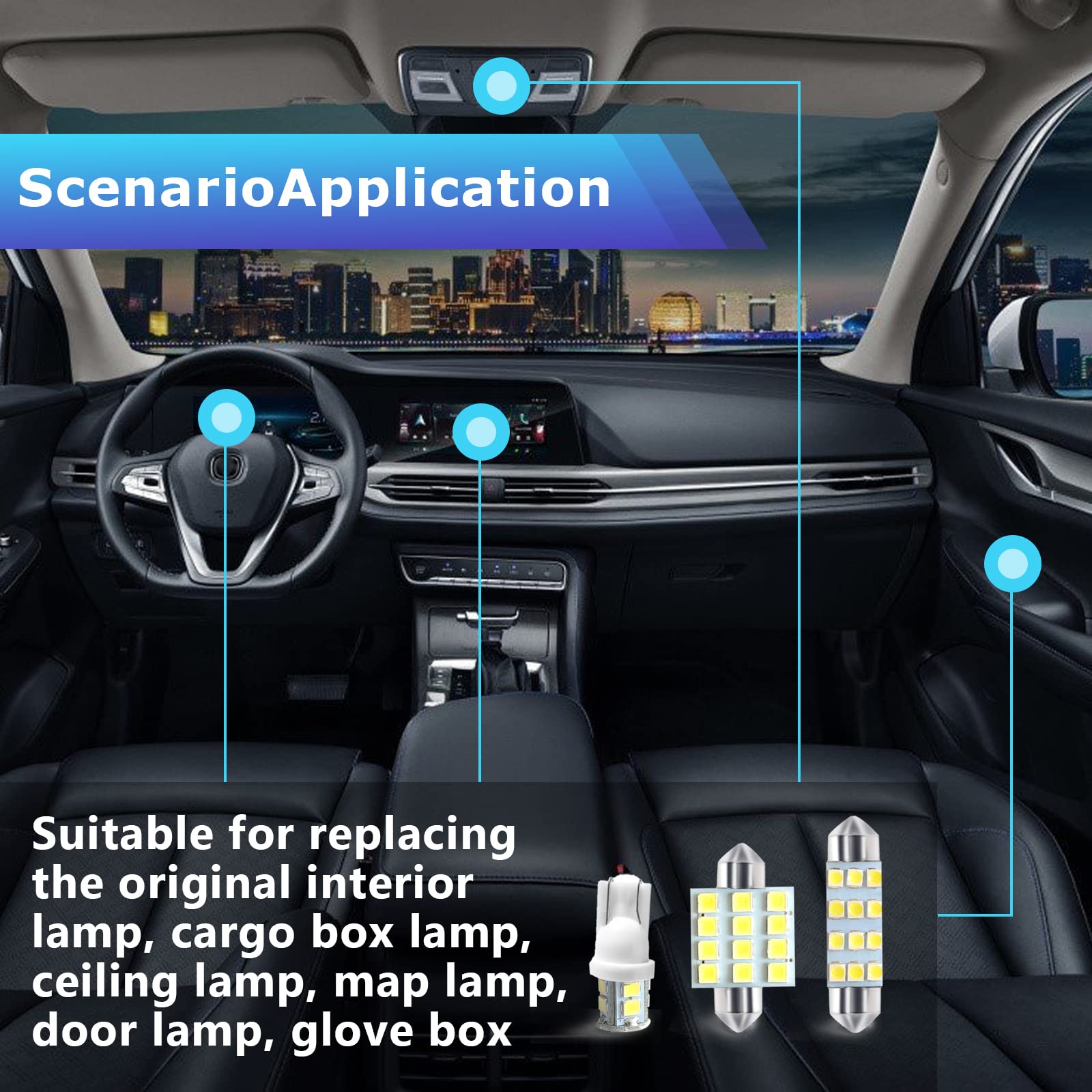 stymart 24 PCS Interior Car Lights, Dome Light Car Bulb Kit Set T10 31mm 41mm LED Interior Replacement Bulbs for Car Interior Lights Dome Lights Plate Lights Map Lights Door Lights License
