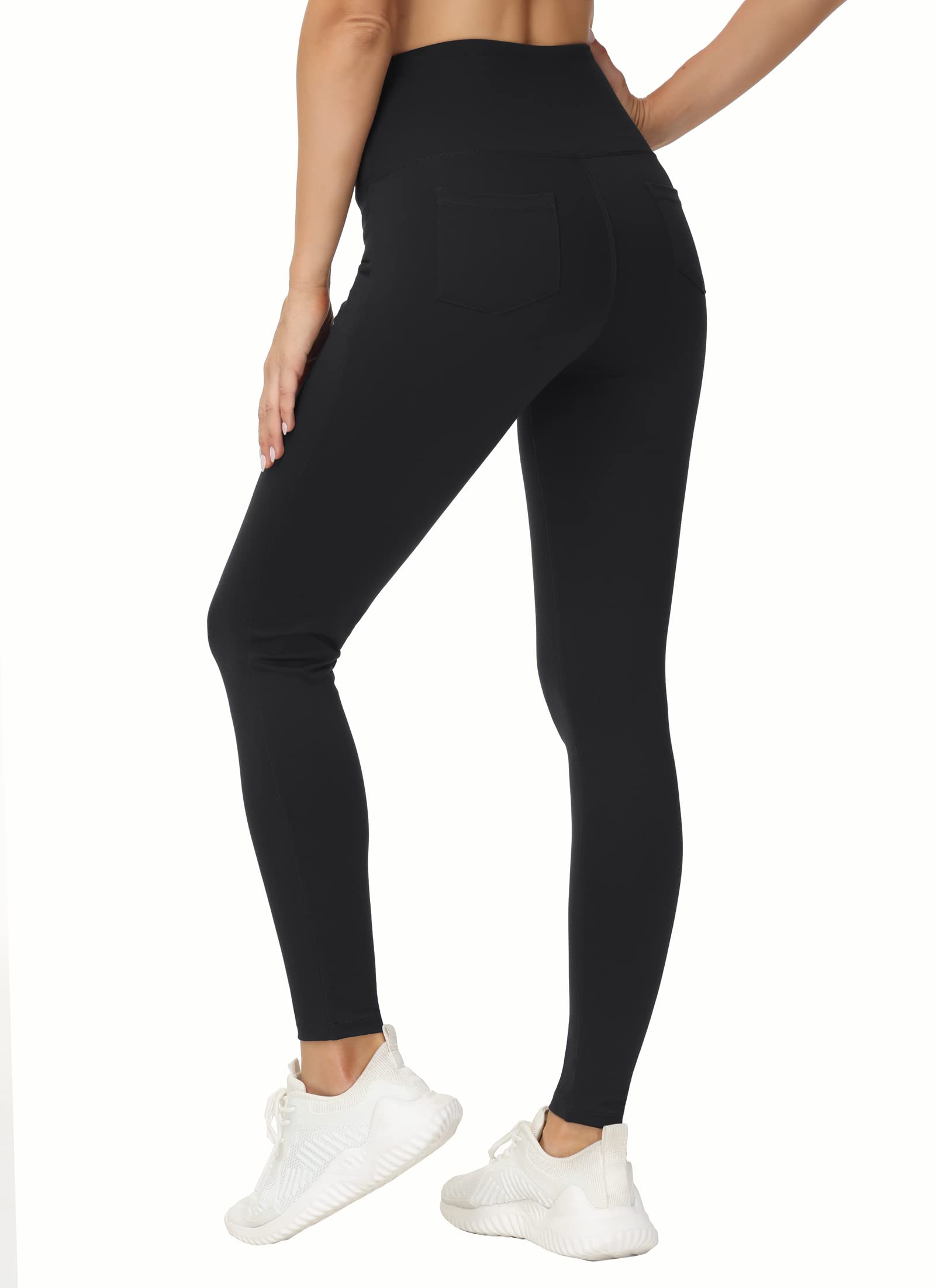 THE GYM PEOPLE Women's Casual Yoga Leggings High Waisted Tummy Control Workout Pants with 4 Pockets(Black, Large)
