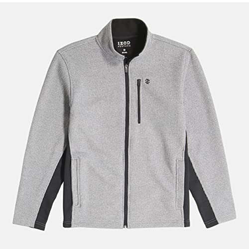 IZOD Men's Shaker Fleece Full Zip Jacket, Light Grey Heather, Medium