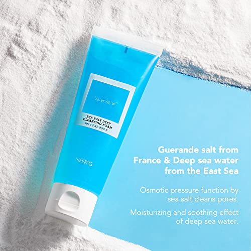 NEER°G Sea Salt Deep Cleansing Foam 4 Fl Oz (120ml) Guérande Sea Salt pH5.5 Mild Facial Cleanser, Moisturizing Face Wash for Normal to Sensitive Skin