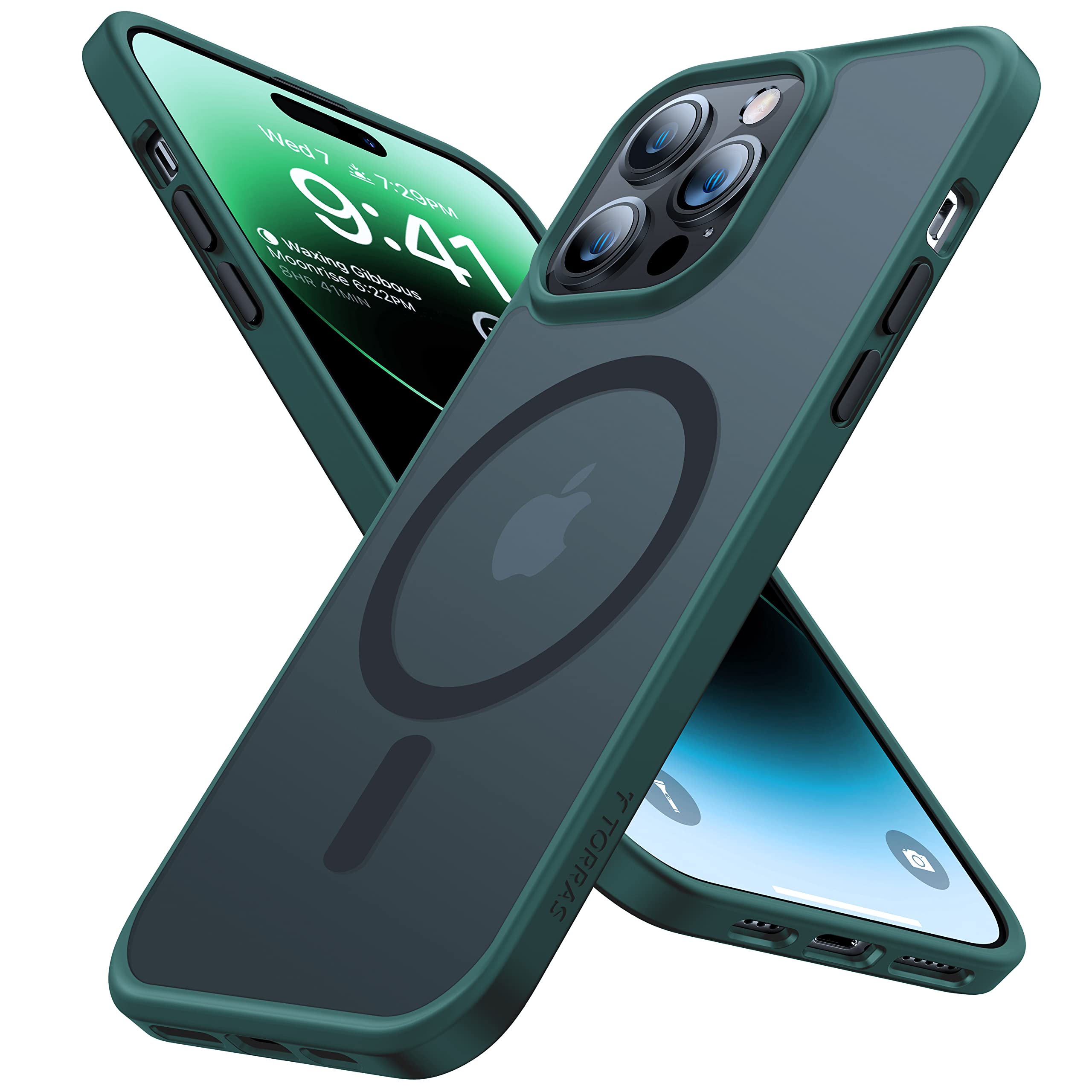 TORRAS Magnetic Guardian Designed for iPhone 14 Pro Max 6.7" Case [Military Grade Drop Tested] [Compatible with MagSafe] Slim Translucent Matte Phone Case, Midnight Green