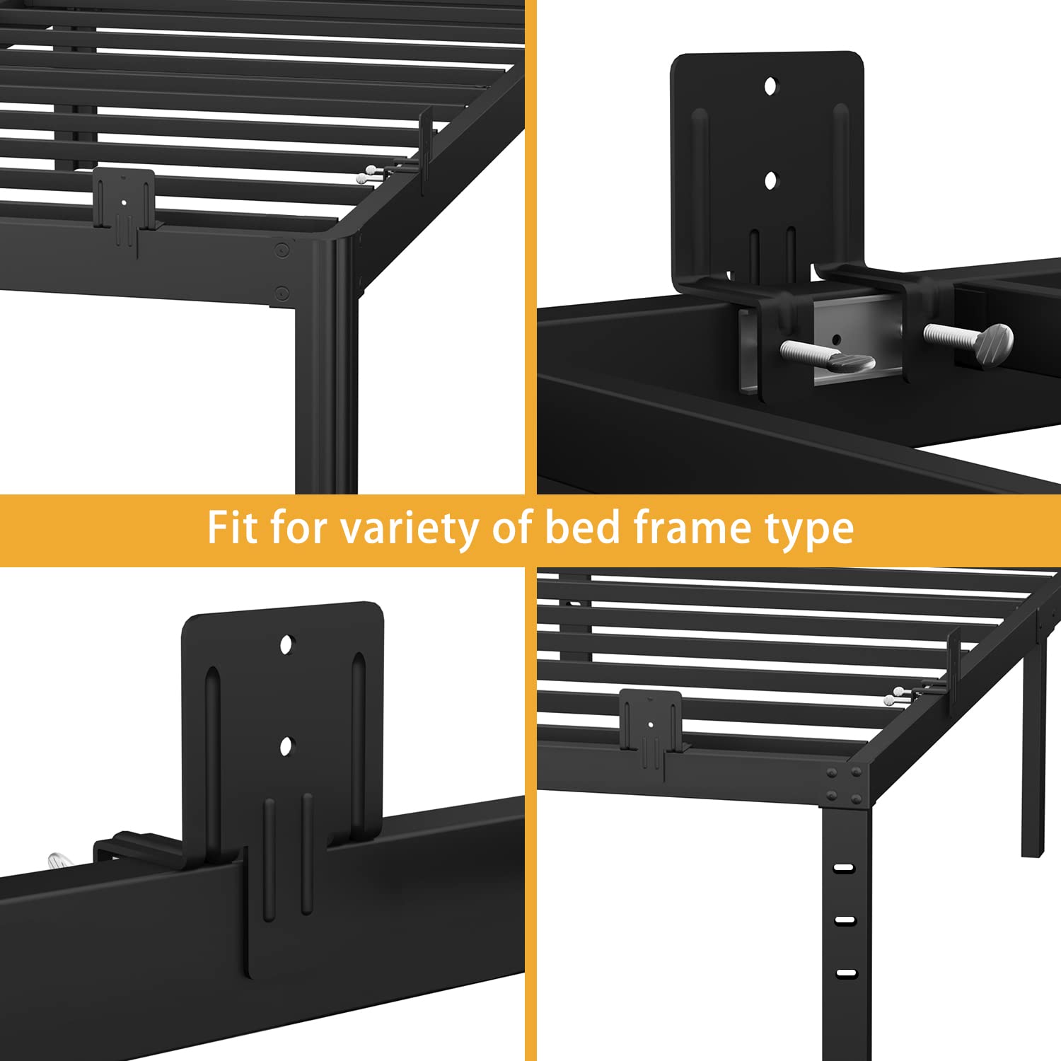 COMASACH 16 Inch Full Bed Frame and 6 Pcs Mattress Gaskets, Heavy Duty Metal Platform Bed Frames with 4500Lbs Steel Slat Support, No Box Spring Needed, Noise Free Non Slip Mattress Foundation, Black