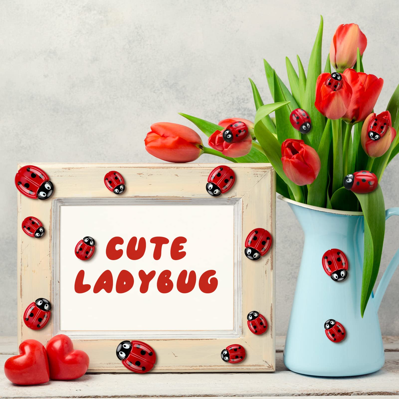 100 Pieces Tiny Resin Ladybugs Decor 0.55''-0.98'' 3 Size Plastic Ladybugs Shaped Embellishments Craft Ornaments Charms for Party Wreath Home Decoration