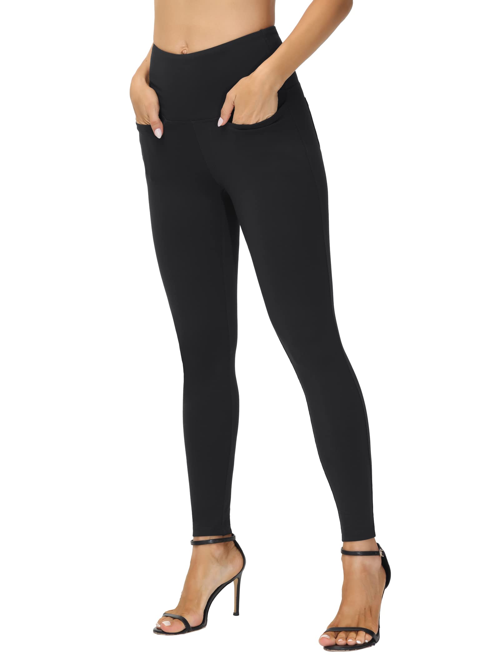 THE GYM PEOPLE Women's Casual Yoga Leggings High Waisted Tummy Control Workout Pants with 4 Pockets(Black, Large)