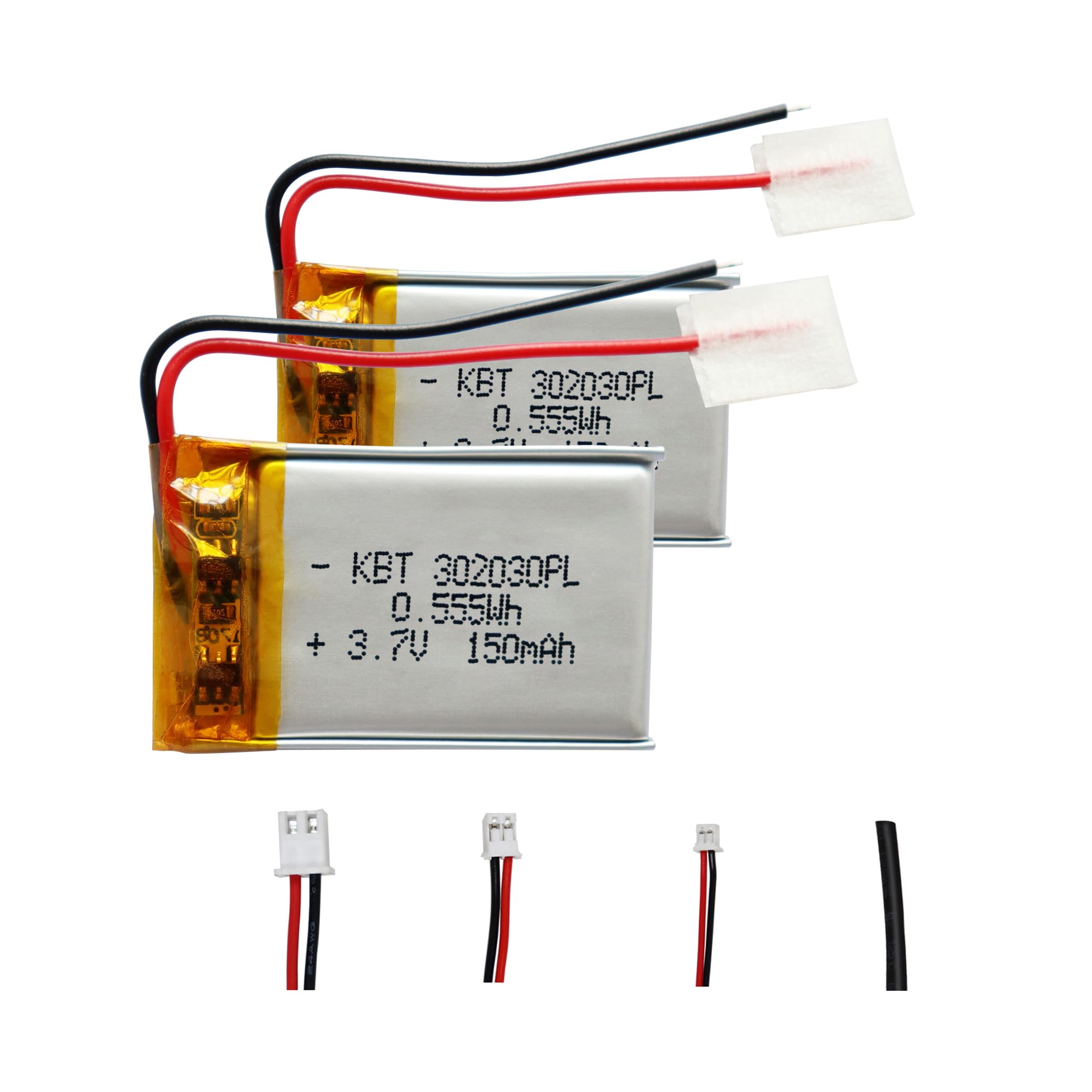 KBT 3.7V 150mAh Li-Polymer Battery:302030 Rechargeable Lithium-ion Replacement Batteries (2pack)