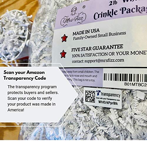 Mrs Fizz Crinkle Cut Paper Shred Filler for Packing and Filling Gift Baskets (10 LB) White