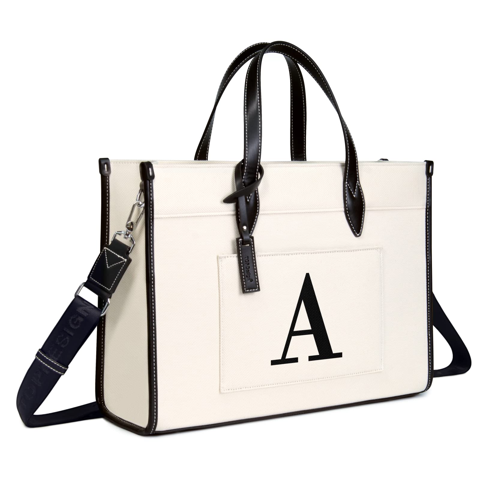 TOPDesign Initial Laptop Tote Bag for Women, Stylish Canvas Bag for 15.6 Inch Computer, Personalized Monogrammed Work Purse, Large Casual Business Briefcase, Office Handbag, Perfect Gifts for Her