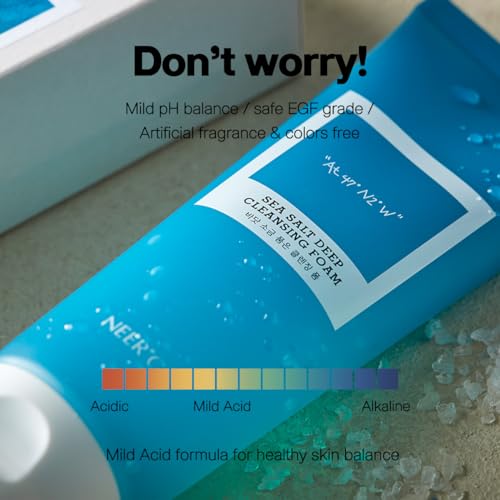 NEER°G Sea Salt Deep Cleansing Foam 4 Fl Oz (120ml) Guérande Sea Salt pH5.5 Mild Facial Cleanser, Moisturizing Face Wash for Normal to Sensitive Skin