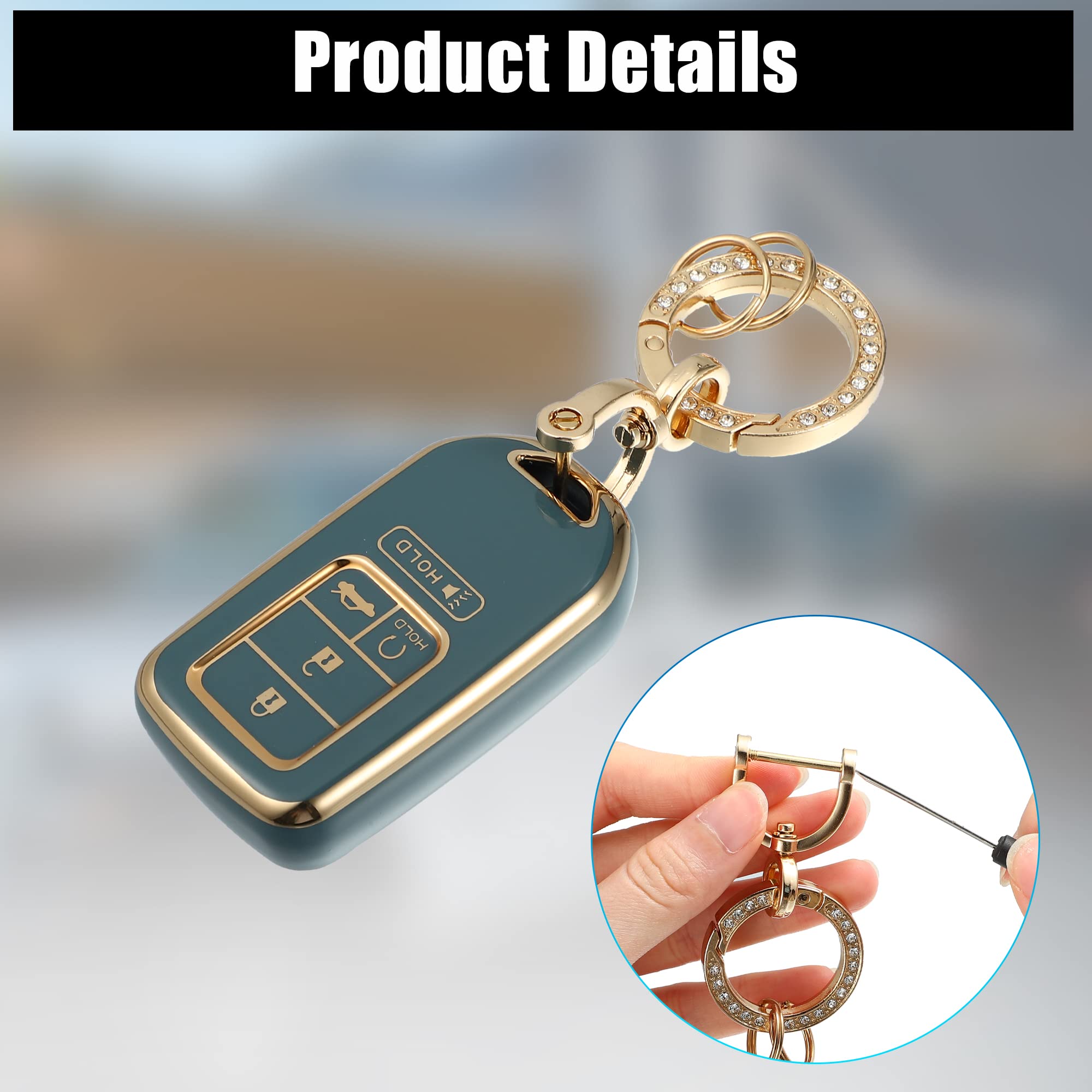 X AUTOHAUX 5 Button TPU Smart Keyless Entry Remote Control Key Fob Case for Honda Accord Civic CR-V Insight Passport Pilot with Chain Blue
