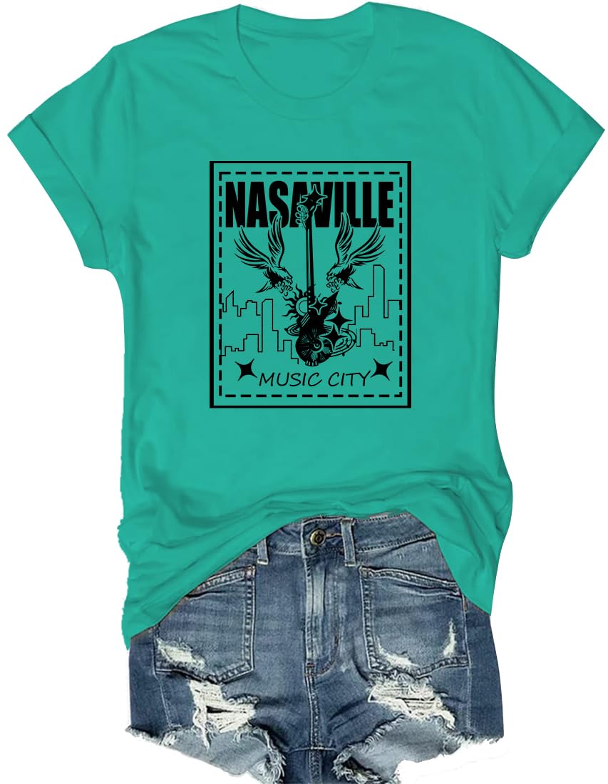 Hantaostyle Rock Graphic Print tee for Women Vintage Rock Roll Music Shirts Short Sleeve Concert Buddy Tank Tops L Light Green