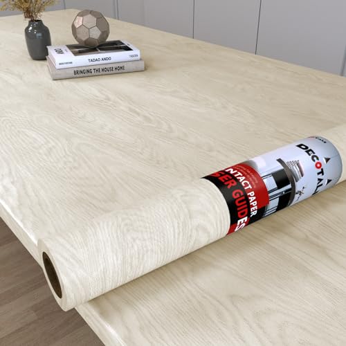 Decotalk White Wood Contact Paper 17.7"x120" Wood Grain Contact Paper Wood Wallpaper Peel and Stick White Contact Paper for Cabinets Wood Wallpaper for Walls Removable White Contact Paper Wood Look