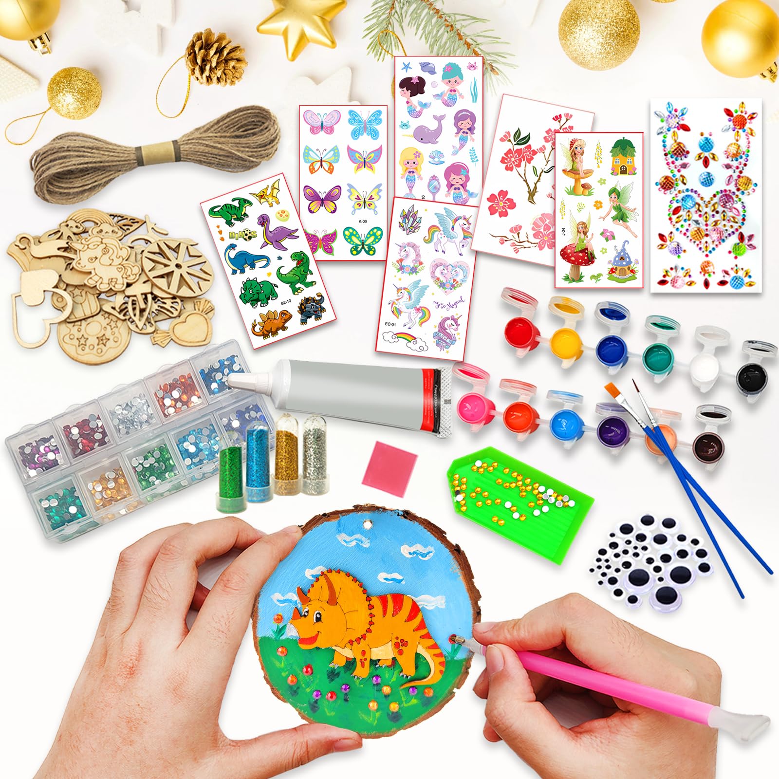 7july Wooden Arts and Crafts Kits for Kids Boys Girls Age 6-12 Years Old,Wood Slices with Diamond Crafts Sets-Little Children's Art & Craft Gifts