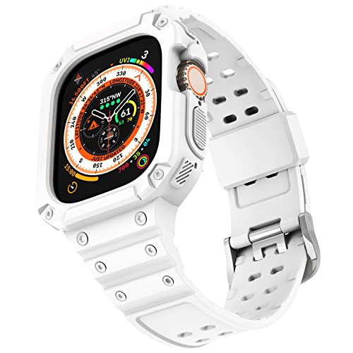 AIRYZGOOD Compatible for Apple Watch Band Ultra 2/1 49mm with Bumper Case,Rugged Men Bands Sport Protective Case Shockproof Protector Cover for iWatch Ultra 2/1 49mm(White,49mm)